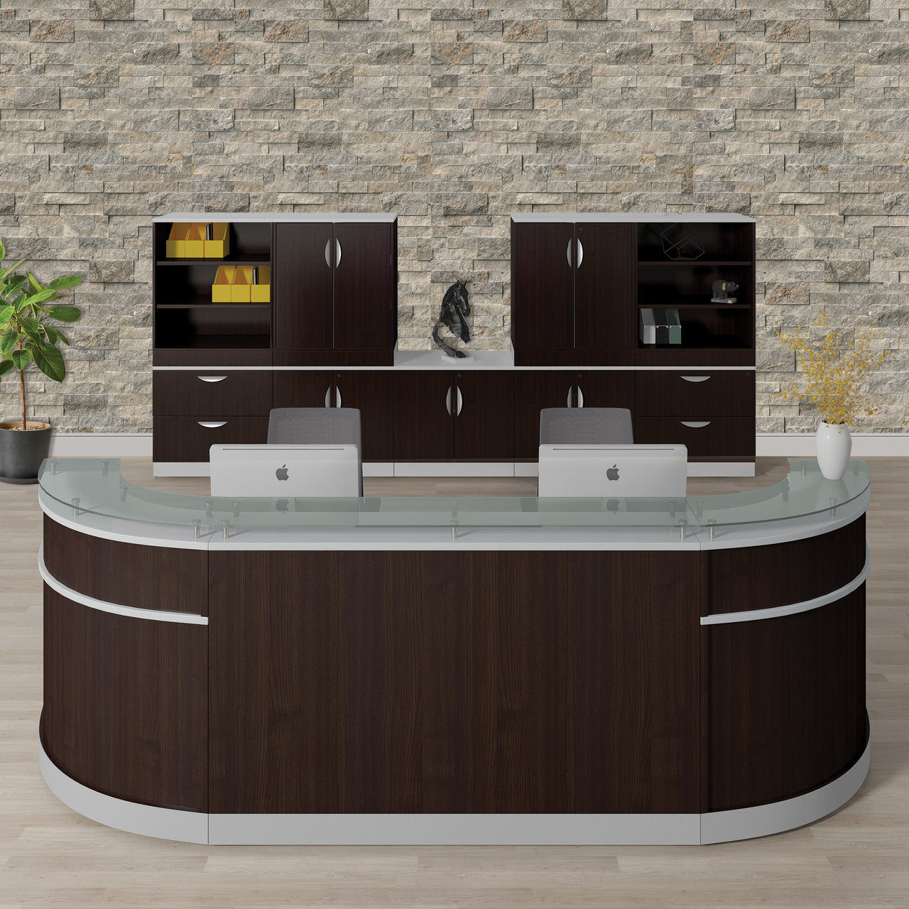 Cosmo Reception Desk with Storage Cabinet, Bookcase & Lateral Drawers ...