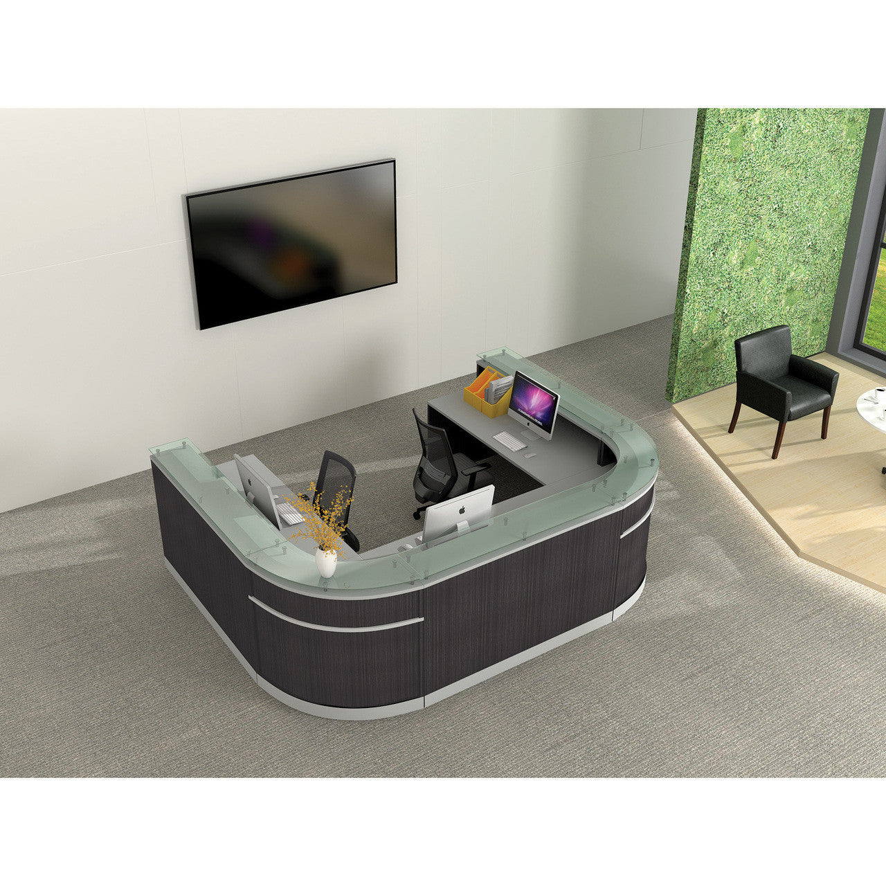 Cosmo U Shaped Reception Desk with Curved Glass Top (COSMO2)