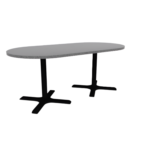 Proof 36" x 72" Racetrack Pedestal Cafe Table with Cast Iron X-Base Pa