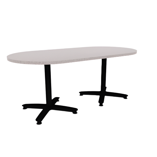 Proof 36" x 72" Racetrack Pedestal Cafe Table with Cast Iron Arched Ba