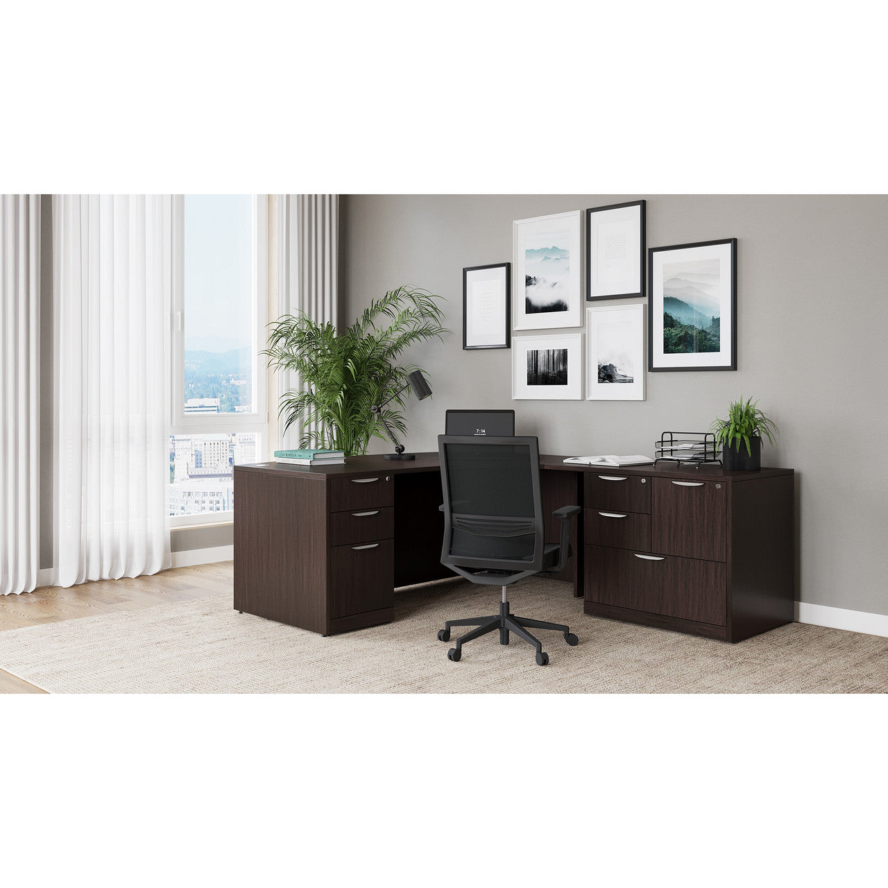 OS Laminate L Shape Desk with Drawer Pedestal & Lateral File Cabinet ...