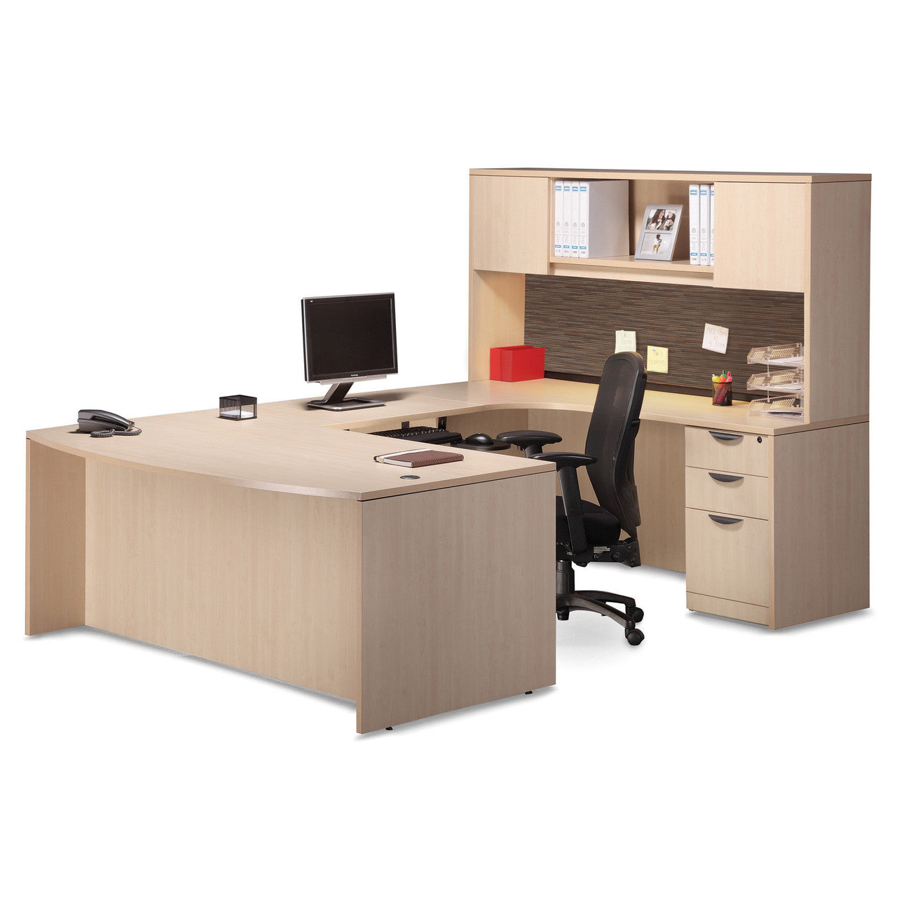 OS Laminate U-Shape Desk with Hutch, Drawer Pedestal & Tack Board (OSTYP57)