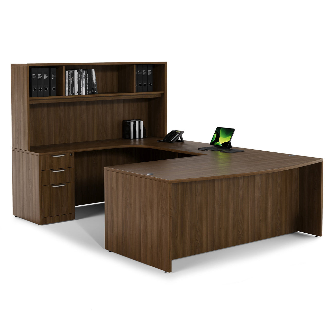 OS Laminate U Shape Executive Desk with Drawer Pedestal & Open Hutch ...