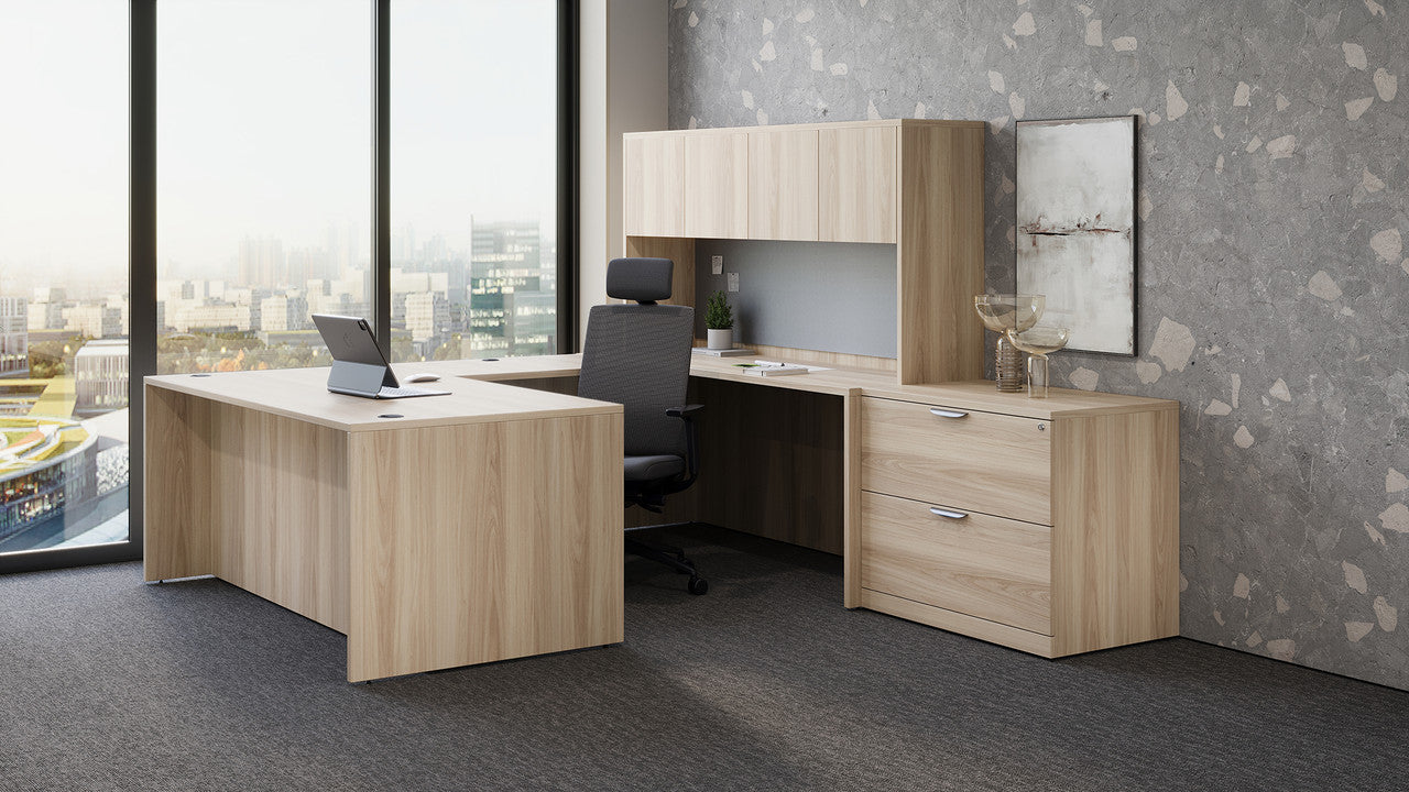 OS Laminate U Shaped Executive Desk with Hutch, Storage Drawers & Tack ...