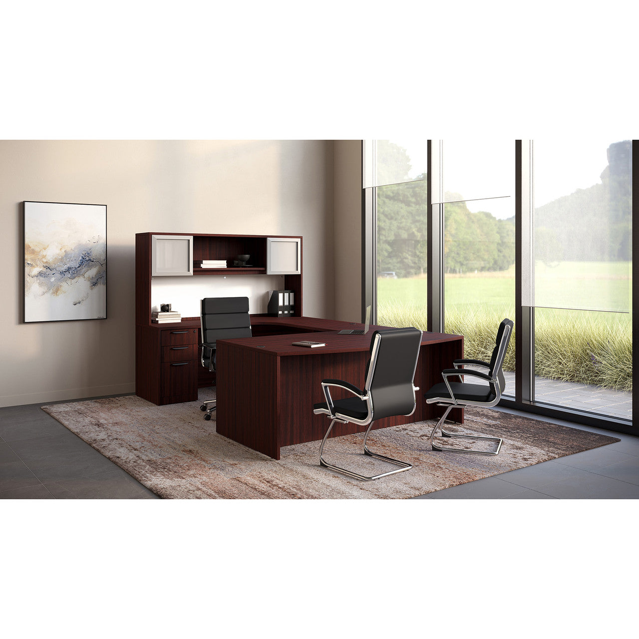 OS Laminate L Shape Desk with Hutch & Deluxe Full Pedestal Drawers ...