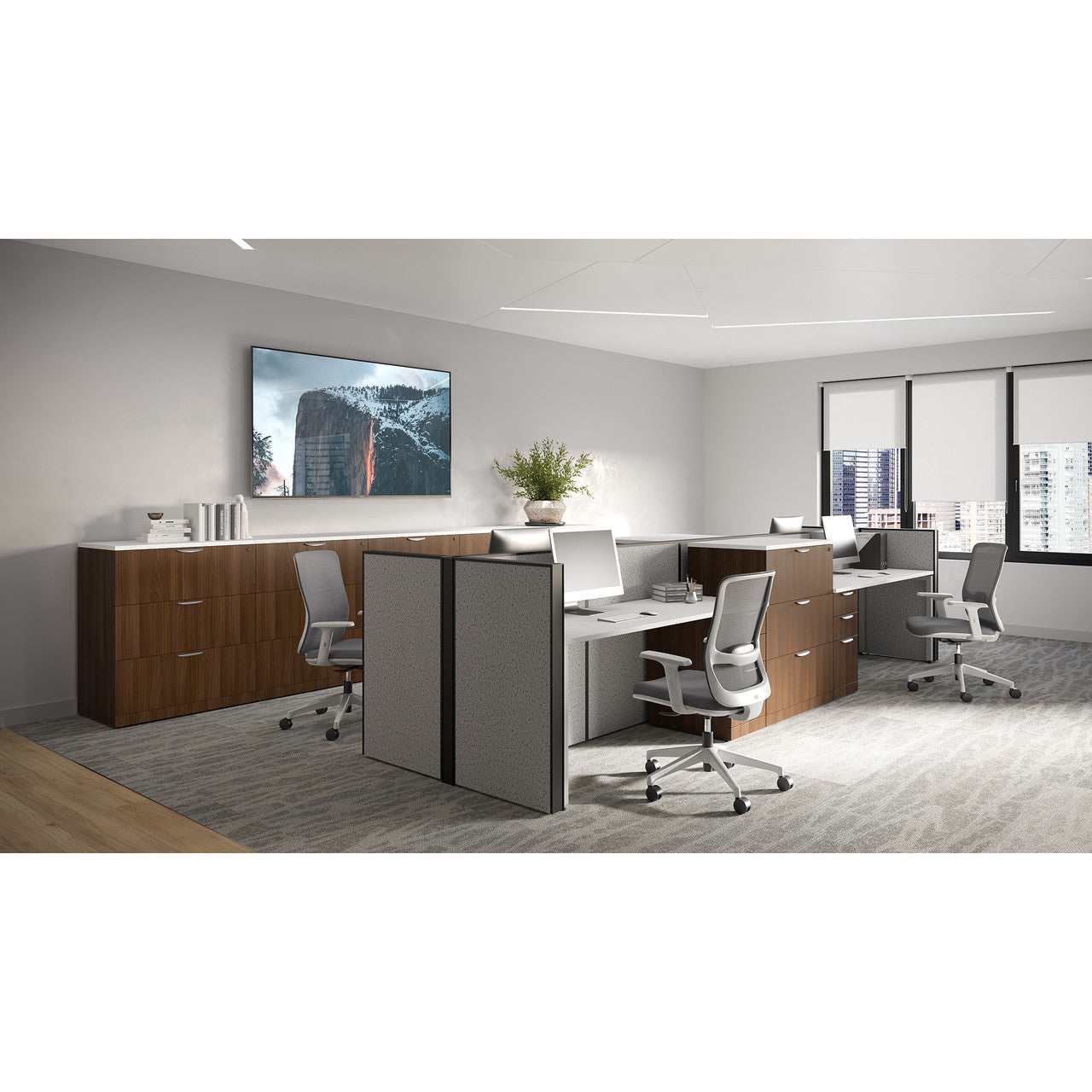 OS Panels 4-Person Modular Office Workstation with Filing Cabinets and ...