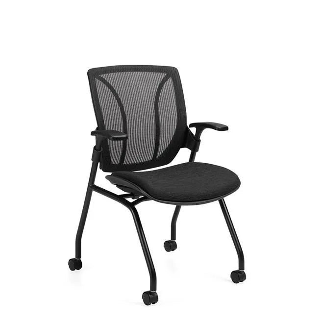 Roma™ Mesh Mid Back Nesting Chair with Arms & Swiveling Dual Wheel ...