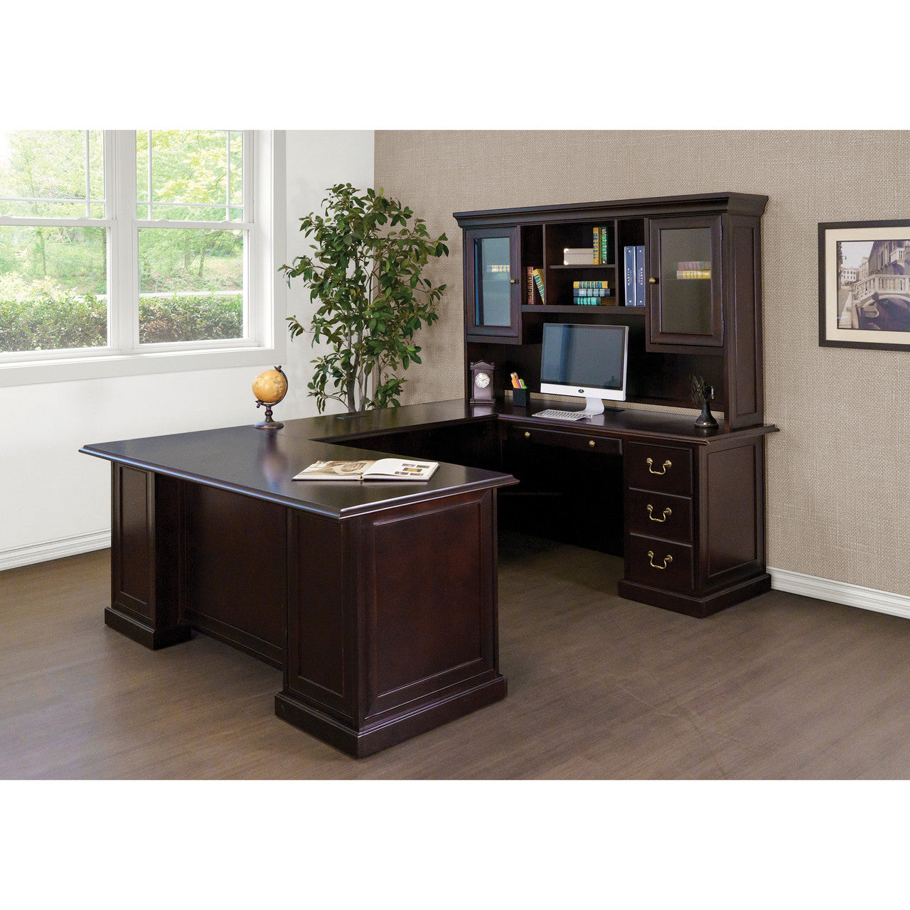 Rowland U Shaped Executive Desk with Hutch in Mahogany Finish (ROWLAND2MH)