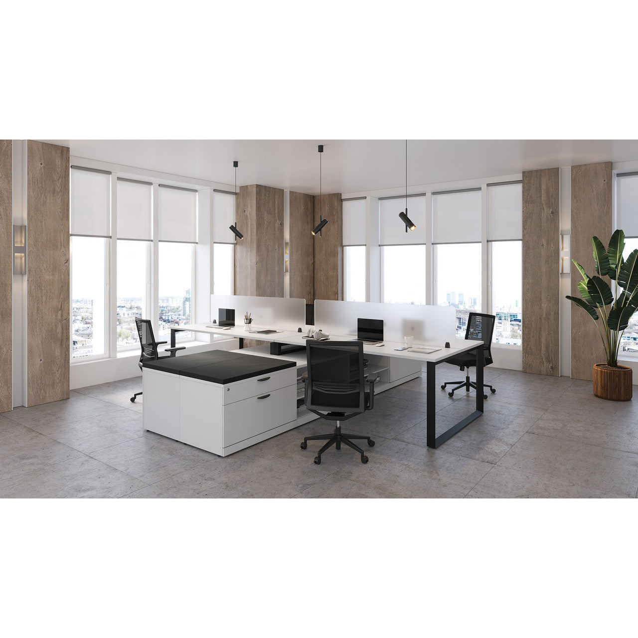 Variant 8 Person Open Concept Large Office Desk with Storage Drawers ...